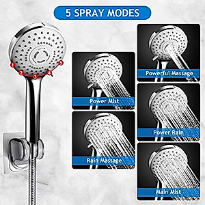 Shower Head Combo,10 Inch High Pressure Round Rain Shower Head with 11 Inch Adjustable Extension Arm and 5 Settings Handheld Shower Head,Powerful Shower Spray Against Low Pressure Water with Long Hose
