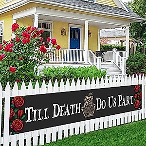 Till Death Do Us Party Large Banner Sign,Engagement Party Couples Shower Wedding Bachelor Party Decorations Supplies,Lawn Sign Yard Sign Banner Backdrop 9.8x1.6ft