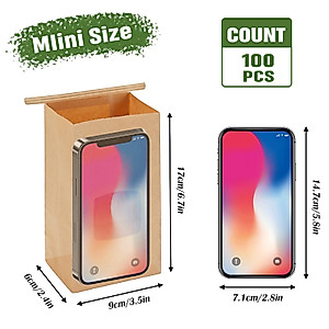 Moretoes 100pcs Small Bakery Bags with Window, Cookie Bags Pastry Bags Kraft Paper Bags, 3.54x2.36x6.7in Tin Tie Tab Bags Brown Window Bags