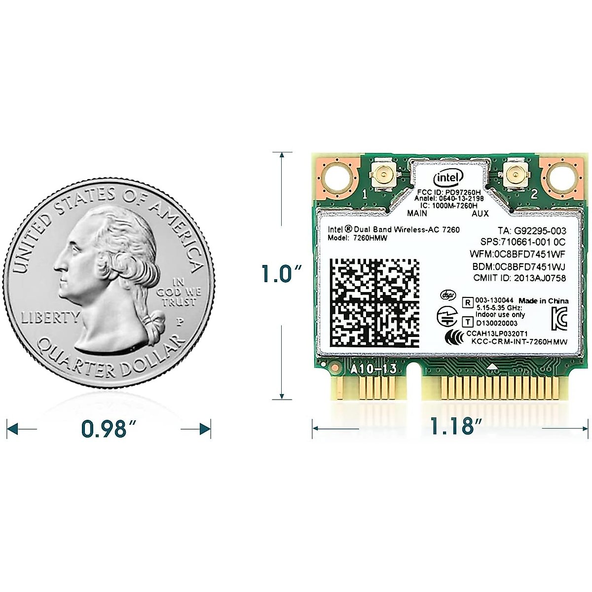 7260HMW WiFi Card, Dual Band Wireless-AC 7260 Mini PCIe Network Adapter with Bluetooth 4.0 Support Windows 10, Windows 8, Windows 7, WiFi Module Work with Laptop/Notebook