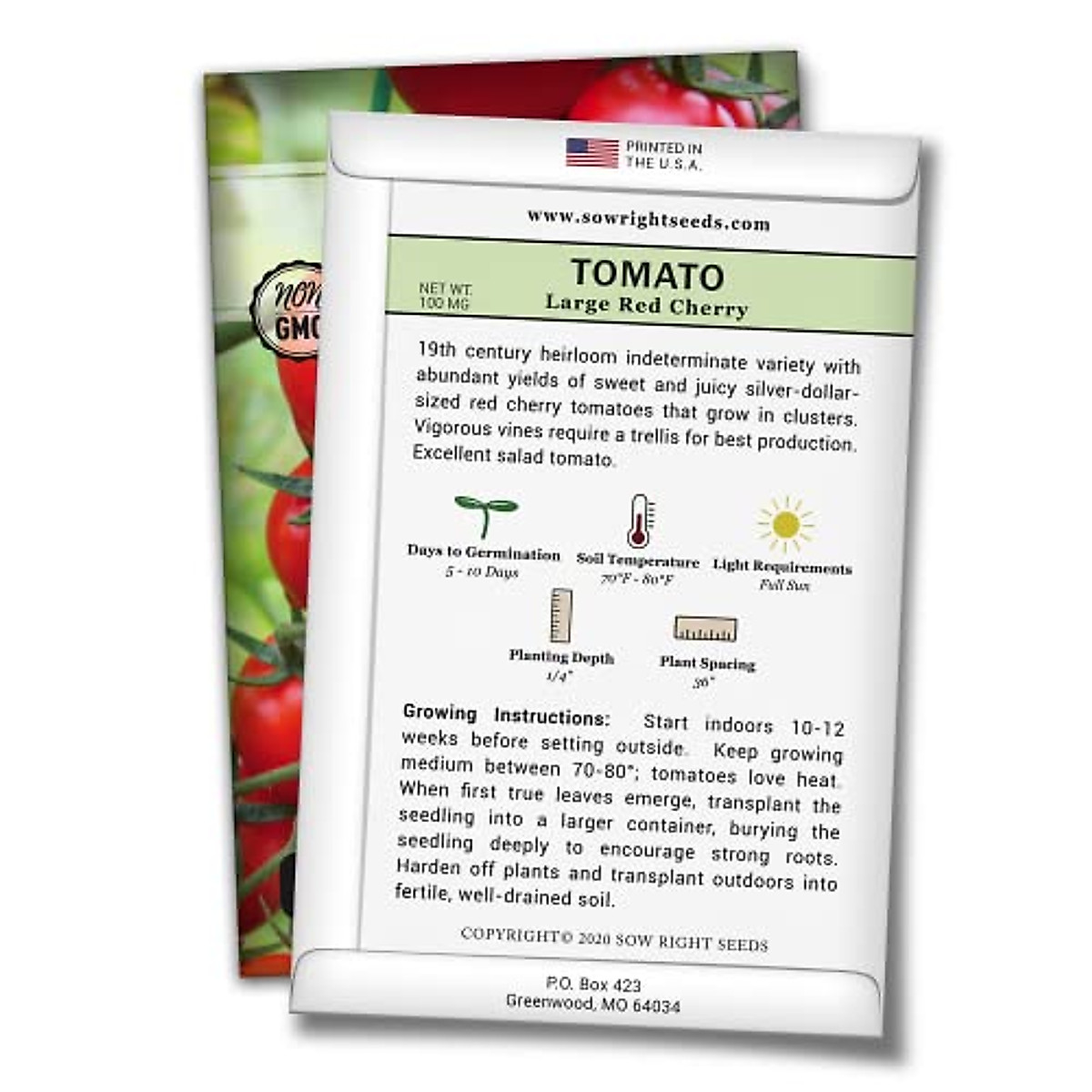 Sow Right Seeds - Cherry Tomato Seed Collection for Planting - Large Red Cherry, Yellow Pear, White, and Rio Grande Tomatoes - Non-GMO Heirloom Varieties to Plant and Grow Home Vegetable Garden