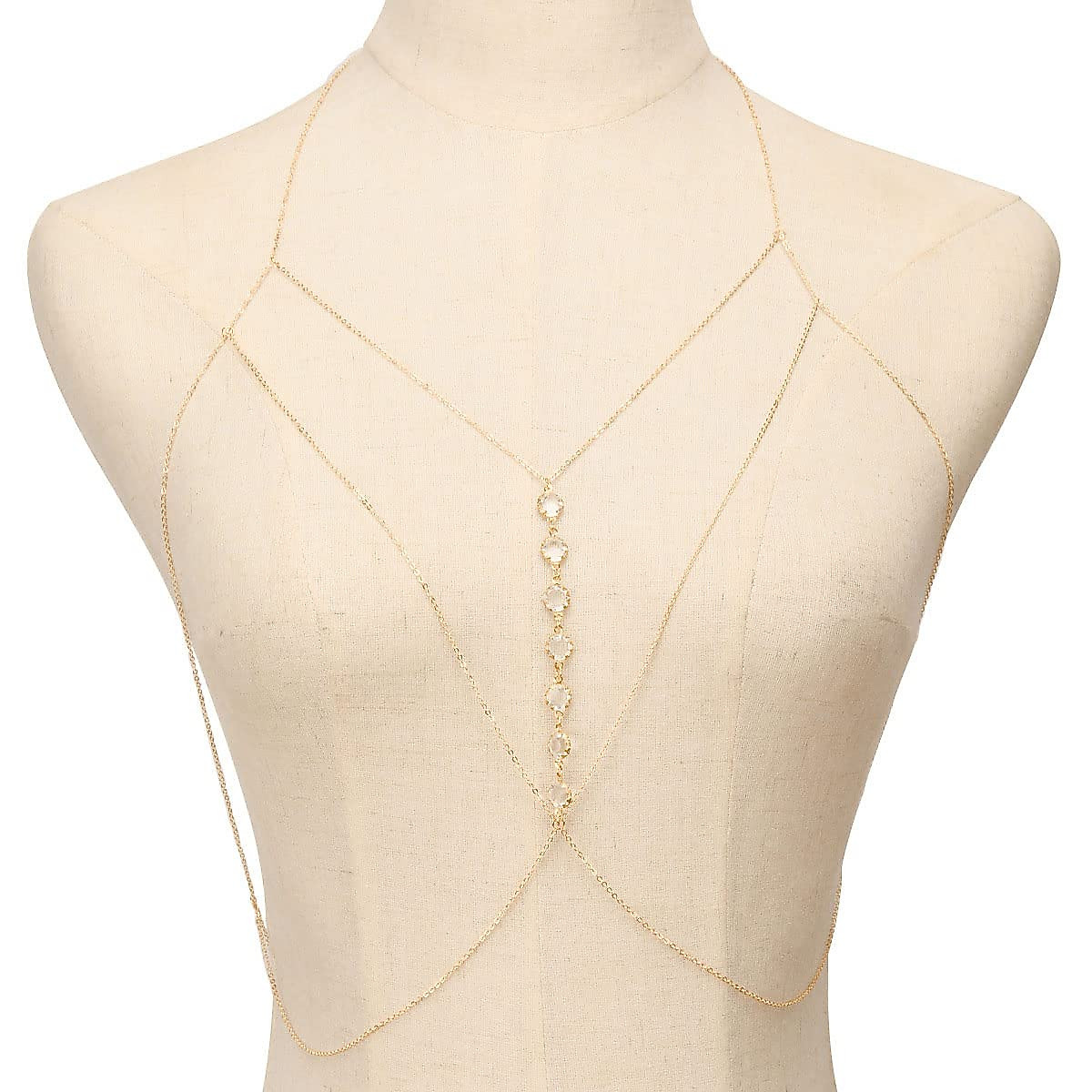 Woent Sexy Bikini Bra Body Chain Gold Cross Breast Chain Lingerie Necklace Accessories Nightclub Jewelry Adjustable for Women