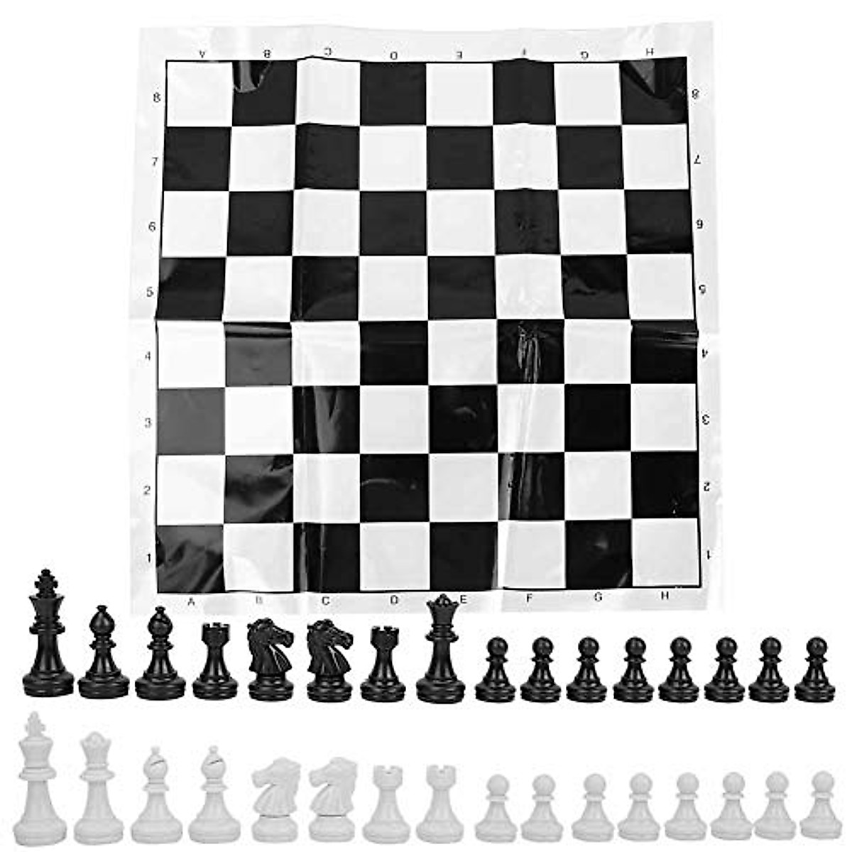 Portable Chess Plastic International Chessboard Set Medieval Entertainment Chess Game Set Black & White Chessboard for Party Activities(White)