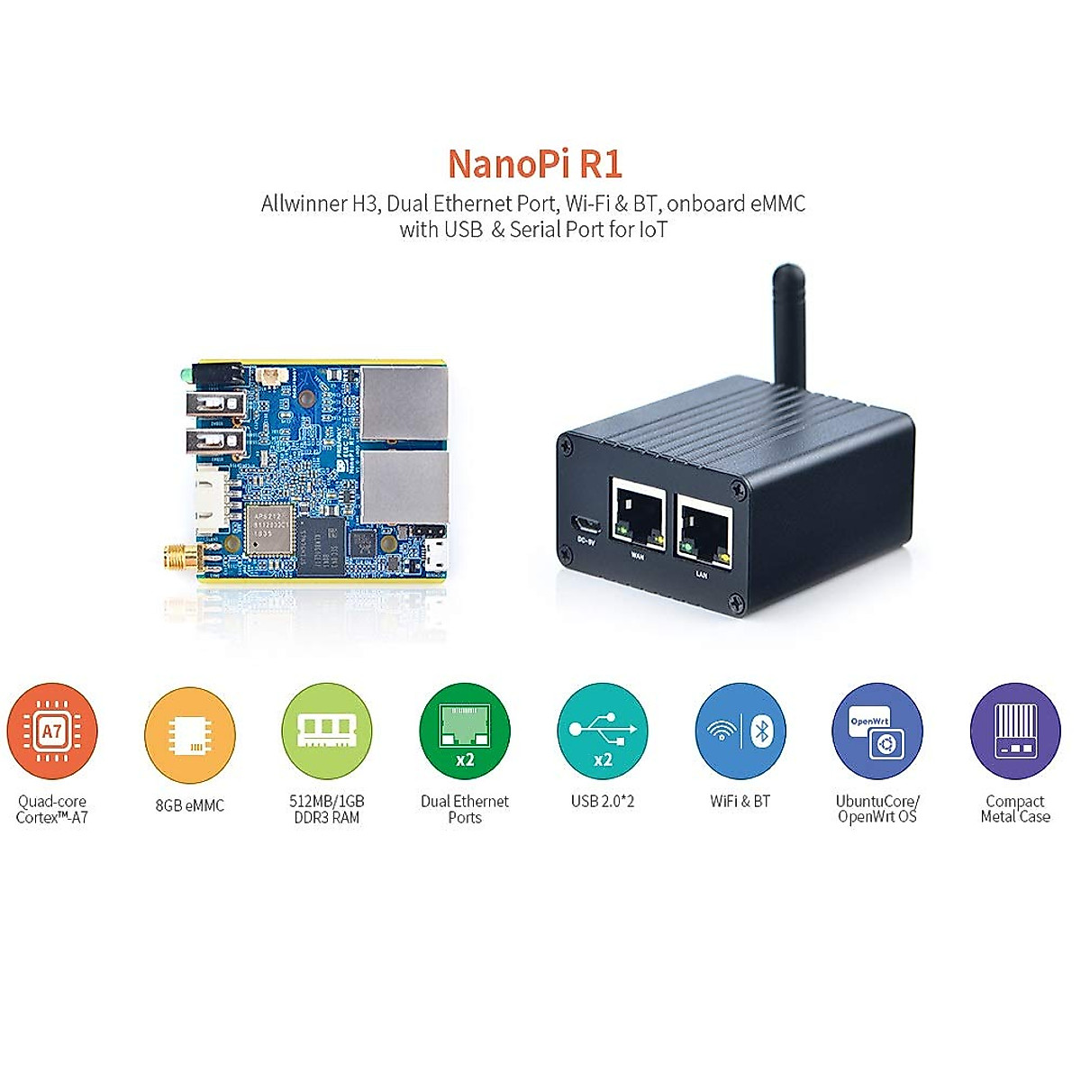 youyeetoo NanoPi R1 Friendly Dual Network Port IoT Router, Supporting Open Source Ubuntu and OpenWrt … (1GB FBM)