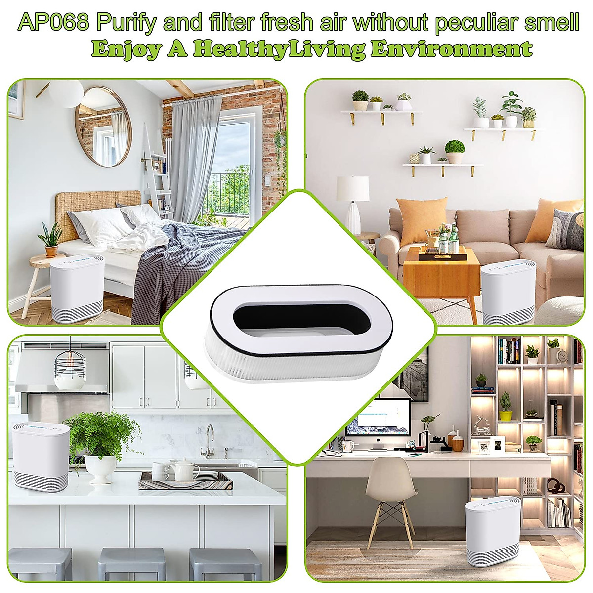 Laukowind for RENPHO RP-AP068 Air Purifiers True Replacement Filter, Compatible 3-in-1 Grade Air Purifier RP-AP068 Filters, White,2 Pack