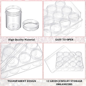 Xinnun 4 Pcs Bead Organizer Transparent Embroidery Bead Storage Containers with Lid Plastic Diamond Painting Storage for DIY Crafts Jewelry Earring Sewing Pills Nail Small Items, Clear(12 Grids)