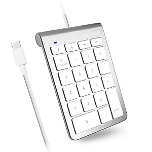 Macally Wired USB C Number Pad Keyboard - Type C Numeric Keypad for Laptop, Apple Mac iMac MacBook Pro/Air, iPad, Windows PC, or Desktop Computer - 10 Key USB Keypad Numpad with 5 Foot Cable