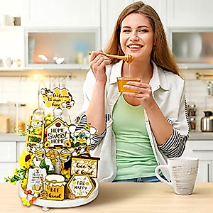 14 Piece Bee Tiered Tray Decor Set Farmhouse Farm Tiered Tray Decor Bee Wood Signs Sunflower Rustic Trays Decor for Summer Home Kitchen Table Decor