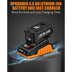 WORKSITE Cordless Angle grinder, 4-1/2 Inch Power Angle Grinder with 4-Pole Motor, Adjustable Auxiliary Handle, Cutting Wheels, Grinding Wheels and Flap Discs, 4.0 Ah Battery & Charger Included