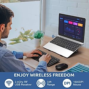 Wireless Keyboard and Mouse Combo, WisFox 2.4G Full-Size Slim Thin Wireless Keyboard Mouse for Windows, Computer, Desktop, PC, Laptop Mac (Deep Black)