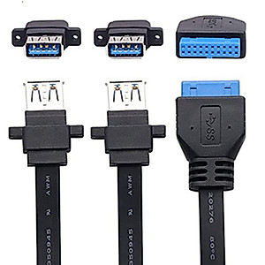 Toptekits 2 Port USB 3.0 A Female Screw Panel Mount to Motherboard 20 Pin Flat Cable Cord, 1.6ft/0.5m