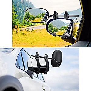 Tallew 2 Pieces Towing Mirror Universal Black Clip on Bar Extension Mirror Kit Adjustable 360 Degree Rotation Side Mirror for Trailer RV Rearview Mirror Accessories