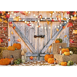 LYCGS 8X6FT Fall Thanksgiving Backdrop Autumn Pumpkin Harvest Barn Background Hay Maple Leaves Baby Shower Banner Supplies Photo Booth Prop X-53