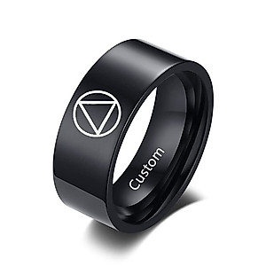 ZKXXJ Personalized Alcoholics Anonymous Band Rings for Men Women,Customized Text Bands Addiction Recovery Ring Jewelry 12 Step Sobriety Gifts for Him Her,8MM Size 7-11