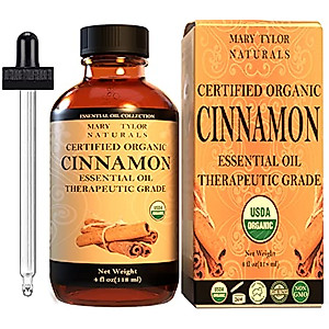 Organic Cinnamon Essential Oil (4 oz), USDA Certified Organic, Therapeutic Grade, 100% Pure and Natural, Perfect for Aromatherapy, Diffuser, DIY by Mary Tylor Naturals