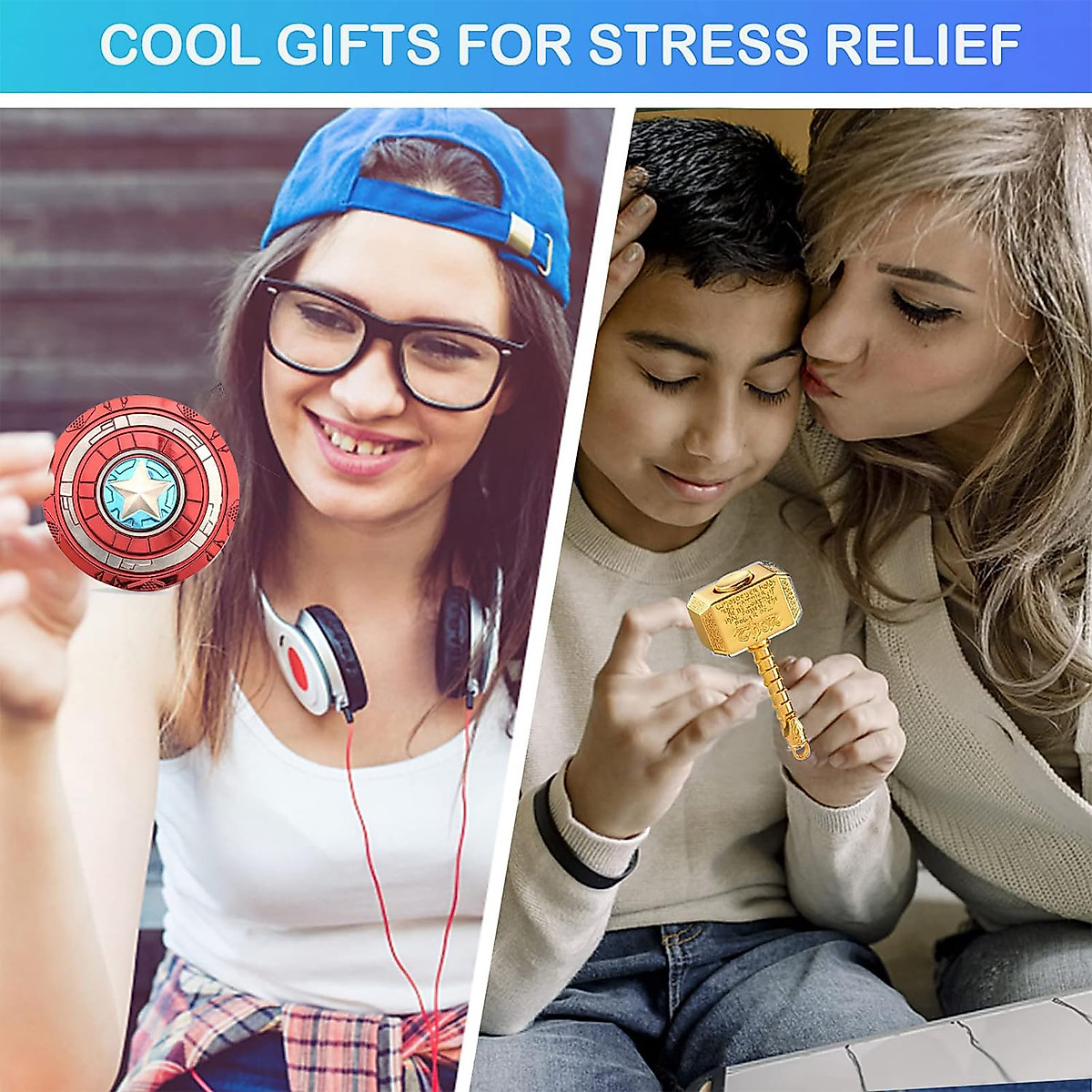 Cool Hammer Fidget Spinners Chain Metal,Rainbow Fidget Spinner for Kids Adults, Spiners Finger Rings, Fidgets Infinity Cube Blocks Party Favors Stress Toy Goody Bag Fillers Stocking Stuffers Gift