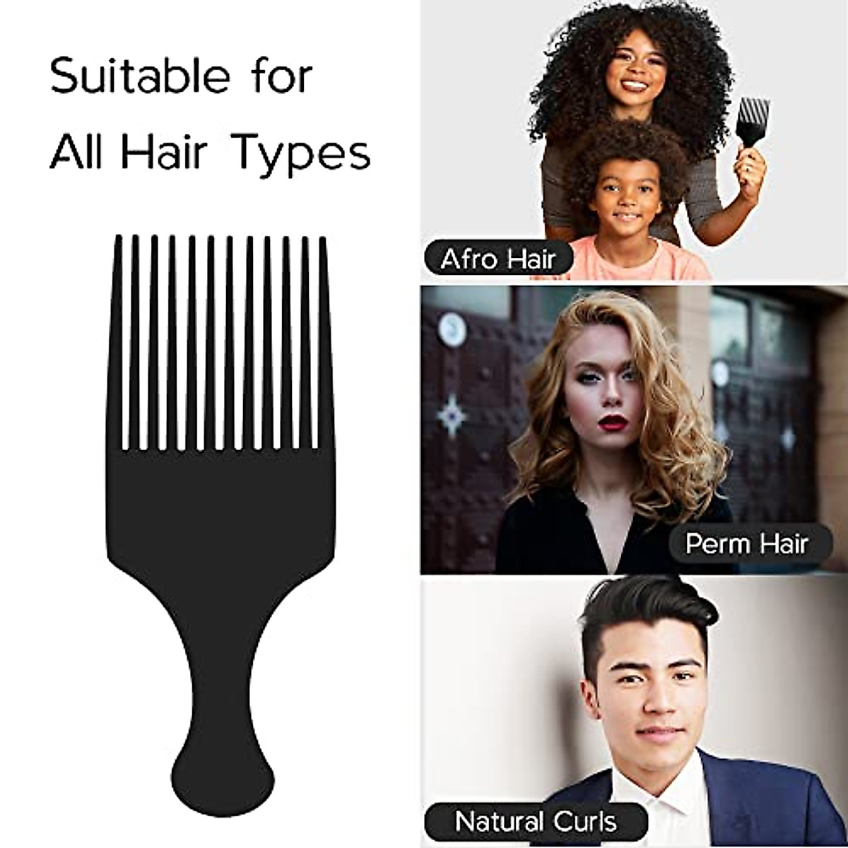 Boorika Afro Comb - Smooth & Sturdy Wide Tooth Plastic Hair Comb for Detangling & Styling, Black, 19x7 cm, Hair Comb for Men and Women (Pack of 1)