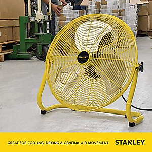 Stanley 20" Industrial High Velocity Floor Fan with 3 Speed Settings. Use for Shop, Garage or Warehouse. All Metal Construction (ST-20F)