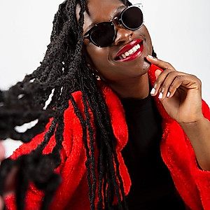 Foster Grant Women's Gia Round Sunglasses, Black/Smoke, 49 mm