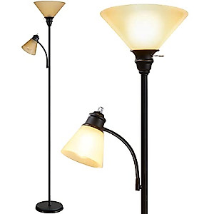 GyroVu Floor Lamp, Standing Lamp, Torchiere Floor Lamp with 8W Main Light & 6W Adjustable Reading Lamp, 2700K Eye-Caring Warm Lamps, 72" Floor Lamps for Living Room, LED Bulbs Included(Black)