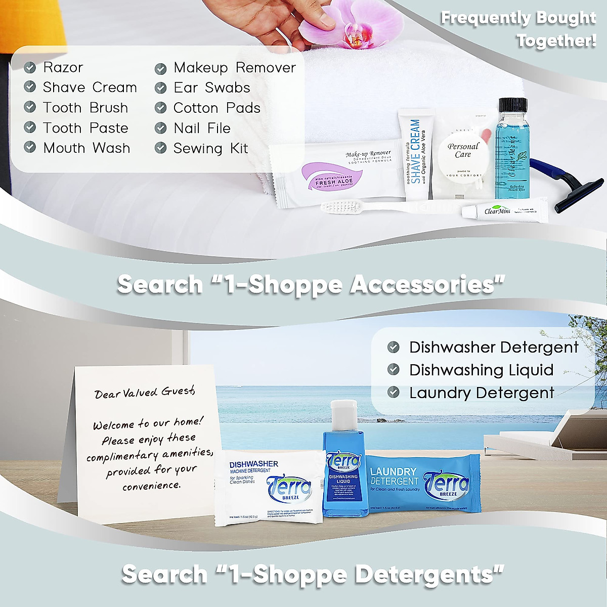 Terra Pure White Tea & Coconut Toiletries Set | 1-Shoppe Amenities Kit | 1oz Liquids, 1.25oz Bar Soap | Hotels, Airbnb & Rentals | 75 Pieces