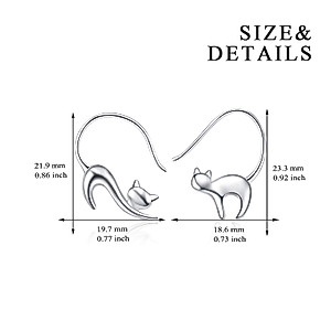 Cat Dangle Earrings 925 Sterling Silver Pull Through Animal Cat Hoop Earrings for Women Grils Christmas Gifts