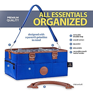 Baby Diaper Caddy Organizer Tote with Portable Baby Changing Pad Bag and Mini Elephant Hand Sanitizer Holder Perfect for Nursery Changing Table Baby Shower or Moving Room to Room (Large, Baby Blue)