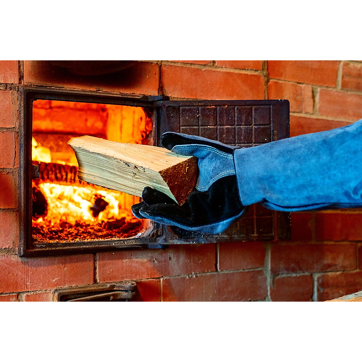 RAPICCA Fireplace Gloves Fire Heat Resistant: Grey 16IN - Fireproof Leather for Fireplace Fire pit Wood stove Campfire Furnace BBQ Grill Stick Mig Welding Welder Gear - one size 662℉