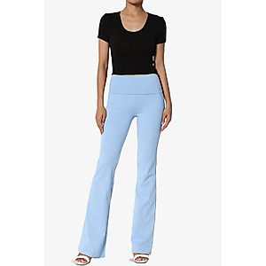 TheMogan Women's Basic Foldover Waistband Comfy Stretch Cotton Boot Cut Lounge Yoga Pants Light Blue XL