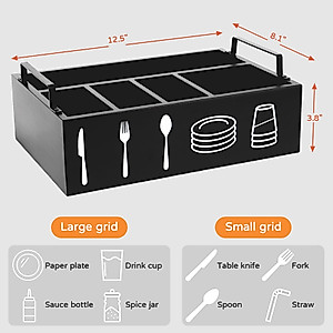 5-Tier Paper Plate Holder & Utensil Organizer for Kitchen - Wooden Storage Rack for Party, Picnic, BBQ | Under Cabinet Space Saving Design with 5 Compartments for Plates, Napkins, Cutlery (Black)