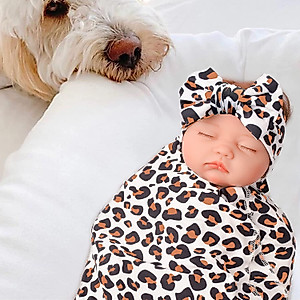 Konssy Baby Girl Newborn Receiving Blanket with Headband Set Baby Swaddle Nursery Swaddle Wrap