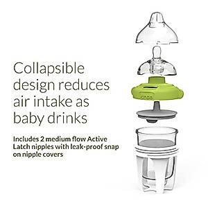 Kiinde Active Latch Silicone Baby Bottle, Anti Colic, Leak Proof, Easy to Clean, Includes 2 Medium Flow Active Latch Nipples with Covers, 4 Ounce, 2 Count, Blue