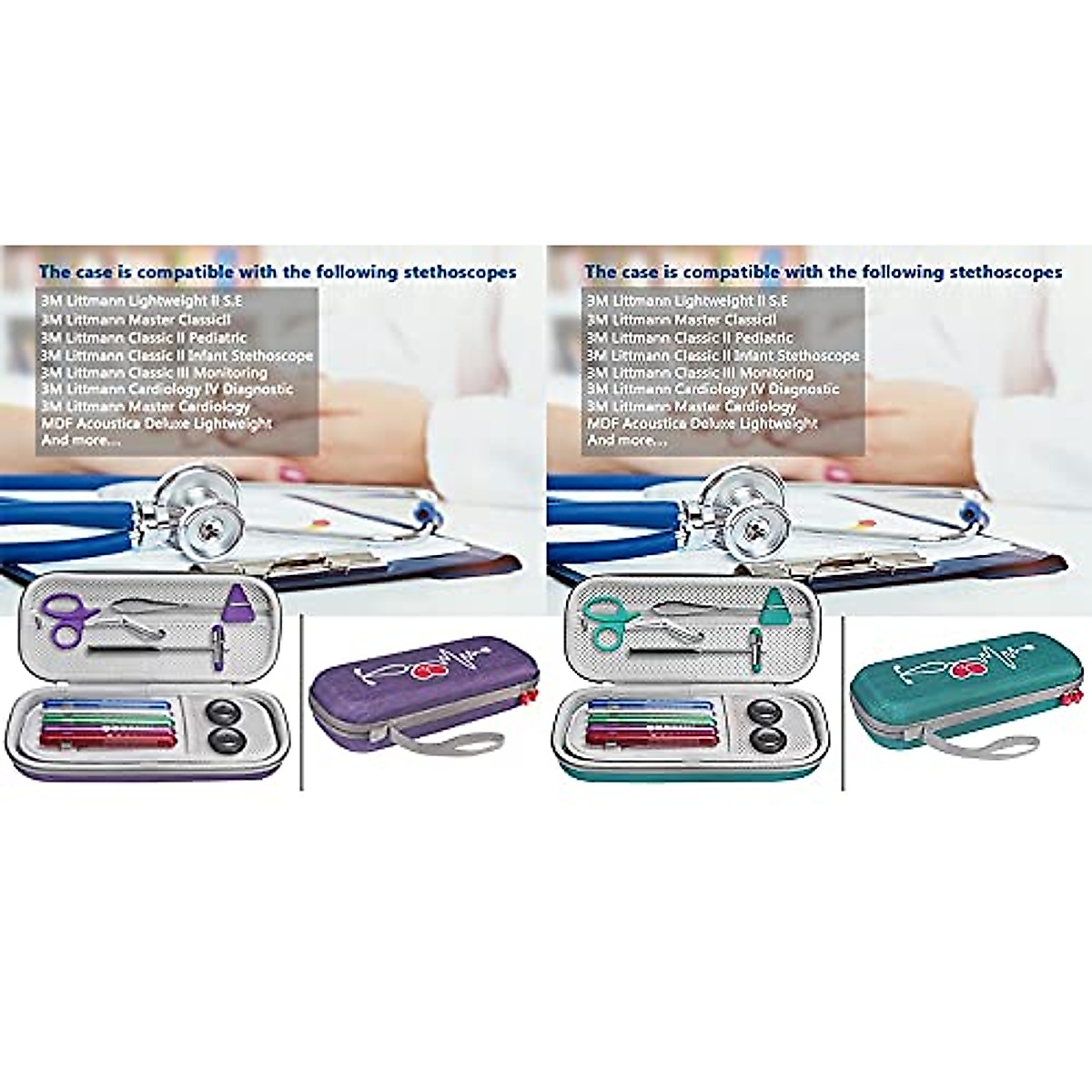 Viodmss 2PCS Carrying Case for Classic Iii Stethoscope Protect Pouch Sleeve Box Protection Case( & Green)