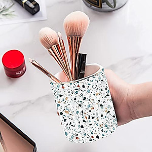 LEAZUL Pen Holder, Makeup Brush Holder Ceramic Shiny Gold Terrazzo Marble Stone Pattern Pencil Cup for Girls Kids Women Durable Stand Desk Organizer Storage Gift for Office, Classroom, Home Light Blue