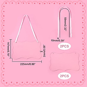 AHANDMAKER 2 Pc Clear Acrylic Hanging Sign, DIY Blank Names Custom Card Labels for Elegant Wedding Chair Signs with White Satin Ribbon for Wedding Dinner Parties, Food Signs, Banquet Events