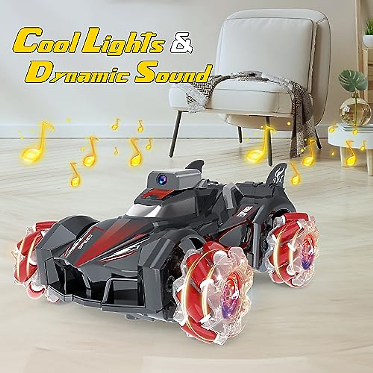 RC Car with Camera for kids, Remote Control 360°Rotating High Speed Stunt Vehicle Toy for Boys and Girls, Rechargeable Racing Drift Cars with Flashing Lights and Dynamic Sound for Adults