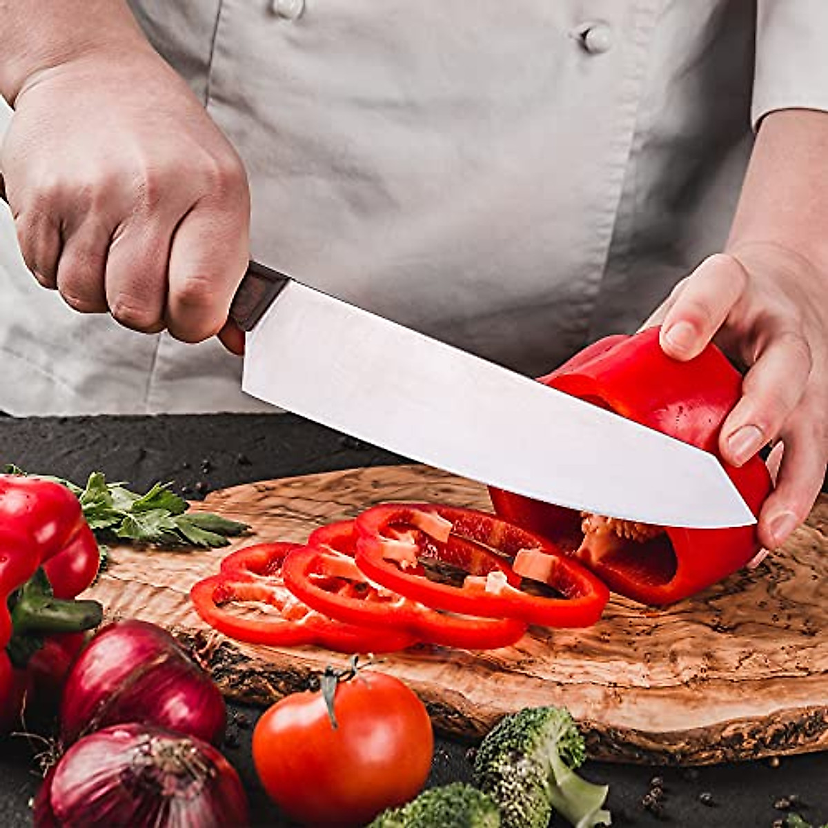 Professional 8-Piece German High Carbon Stainless Steel Kitchen Knife Set, Premium Forged Full Tang Chef Knives Set with Wood Block