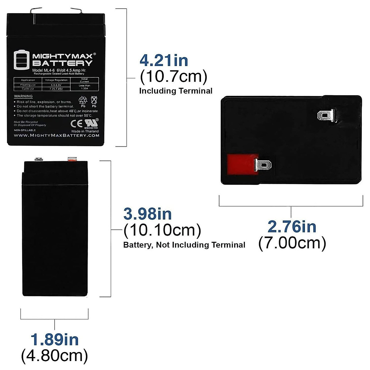 Mighty Max Battery ML4-6 - 6V 4.5AH Battery Replaces DG6-5, CFM6V4.6, ELB-06042, GP645, LCR6V4P, PE6V4F - 2 Pack