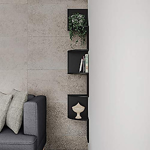 Lavish Home (Black Floating Corner Shelf-5 Tier Wall Shelves with Hidden Brackets to Display Décor, Books, Photos, More-Hardware Included, 11" X 8" X 48.5"