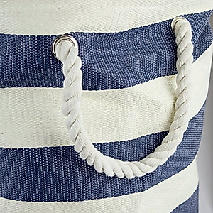 DII Collapsible Laundry Hamper/Storage Basket, Stripe Woven Paper, Nautical Blue Stripe, Large