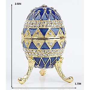 SEVENBEES Hand Painted Enameled Russian Faberge Egg Trinket Box Hinged Jewelry Boxes Ring Holder Gift for Home Decor