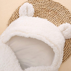 Yinuoday Baby Hooded Swaddle Blanket, Newborn Baby Receiving Blanket Fleece Swaddle Sleeping Bag Sack for Baby Boys and Girls (White)