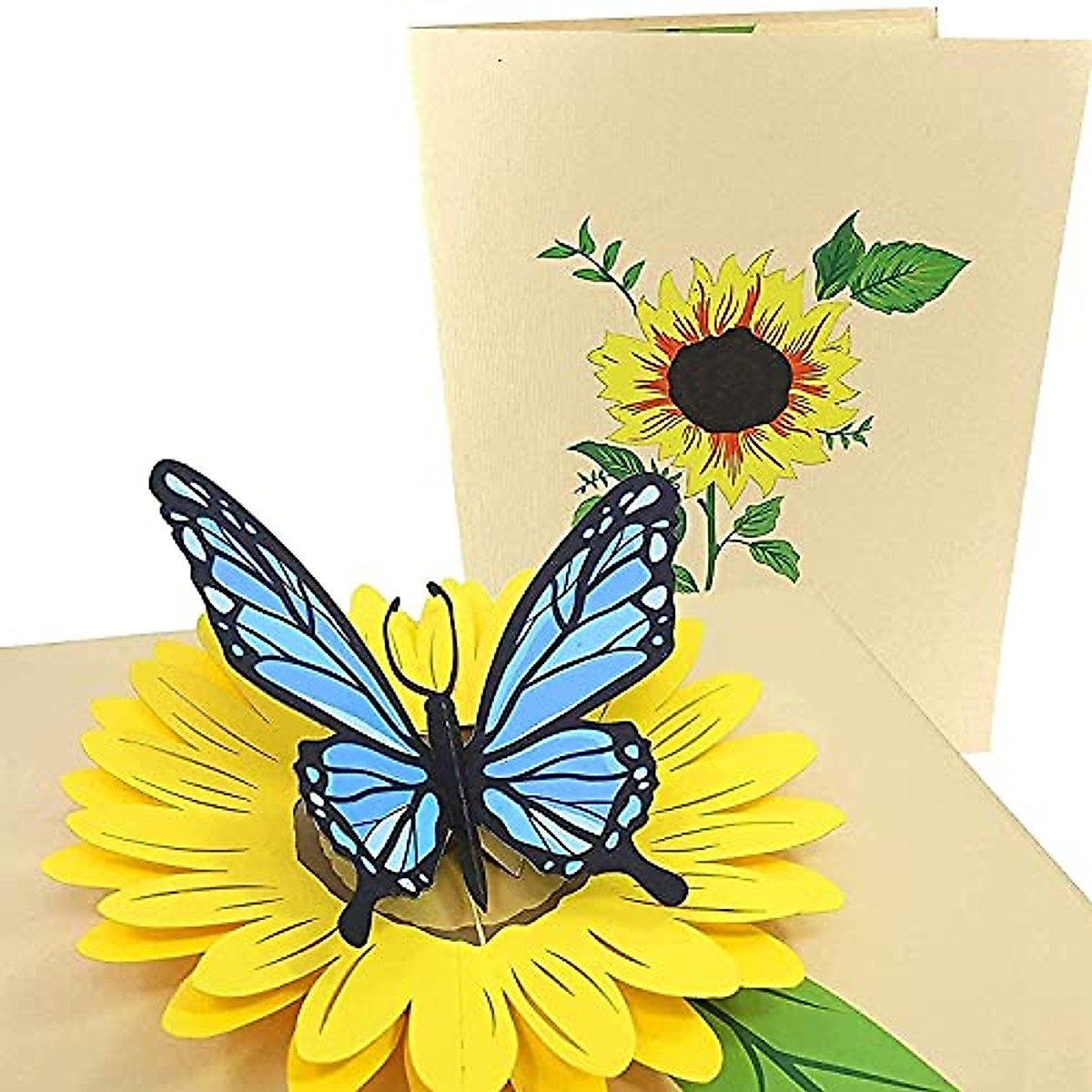 PopLife Blue Butterfly and Sunflower Pop Up Mother's Day Card - 3D Anniversary, Valentine's Day Card, Thank You, Happy Birthday - for Mom, for Wife, for Daughter, for Sister