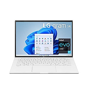 LG Gram 14Z90P Laptop 14" Ultra-Lightweight, (1920 x 1200), Intel Evo 11th gen CORE i5 , 8GB RAM, 256GB SSD, Windows 11 Home, 25.5 Hour Battery, Alexa Built-in, 2X USB-C, HDMI, USB-A - White