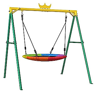 Yohood Swing Sets for Backyard, 440lbs Outdoor Swing Set for Kids, Heavy-Duty Metal Swing Frame and Flying Saucer Swing for Playground,Park,Backyard (Green)