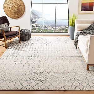 SAFAVIEH Tulum Collection 5' Square Ivory/Grey TUL270A Moroccan Boho Distressed Non-Shedding Living Room Bedroom Area Rug