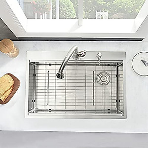 Jshozzy 30 Inch Drop in Kitchen Sink Workstation, 30x22 Drop-in Top Mount Kitchen Sink Stainless Steel Kitchen Sink Single Bowl Deep Kitchen Sink with Offset Drain