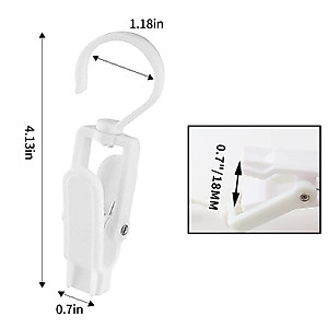15 PCS Super Strong Plastic Clothes Pin Hooks Clip Family Travel Rotating Hanging Laundry Hooks Clip, Clothes Pins - 4.3 inches (White)