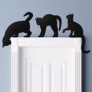 Jetec 3-Piece Black Wooden Cat Silhouette Hanging Signs for Halloween, Scary Family Home Party Door Decorations