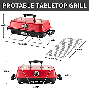 Portable Charcoal Grill, Tabletop Outdoor Barbecue Smoker, Small BBQ Grill for Outdoor Cooking Backyard Camping Picnics Beach by DNKMOR RED